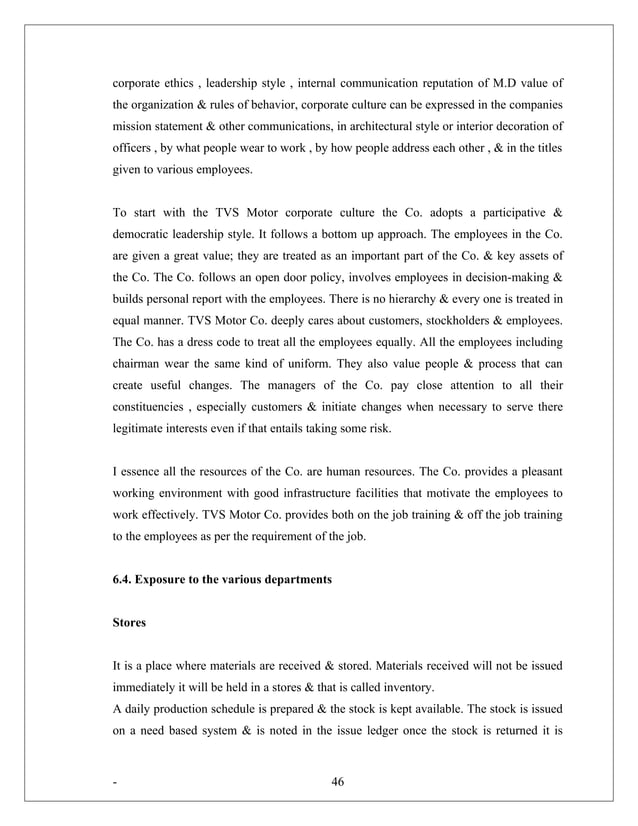 Organization study at tvs | DOC | Automotive Industry | Industries