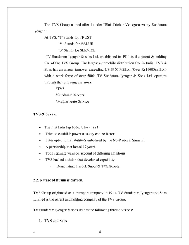 Organization study at tvs | DOC | Automotive Industry | Industries