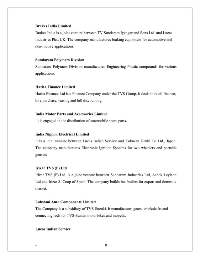 Organization study at tvs | DOC | Automotive Industry | Industries