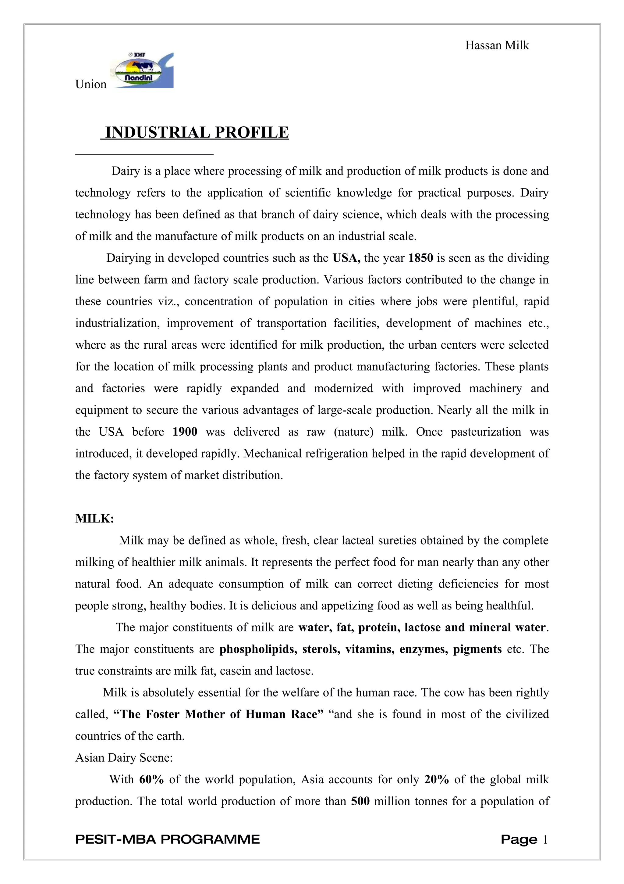 Organization study in kmf, hassan | DOC