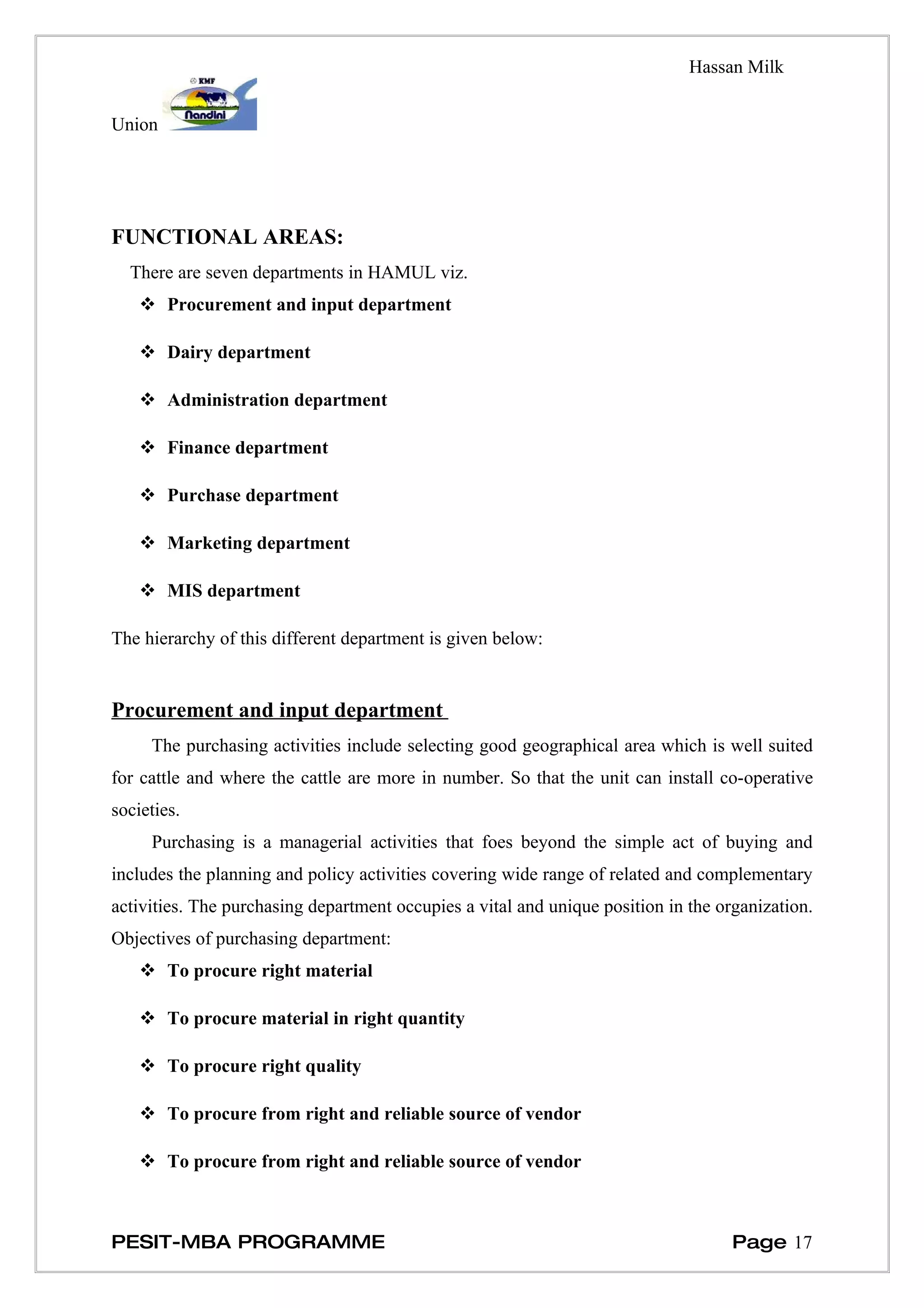 Organization study in kmf, hassan | DOC