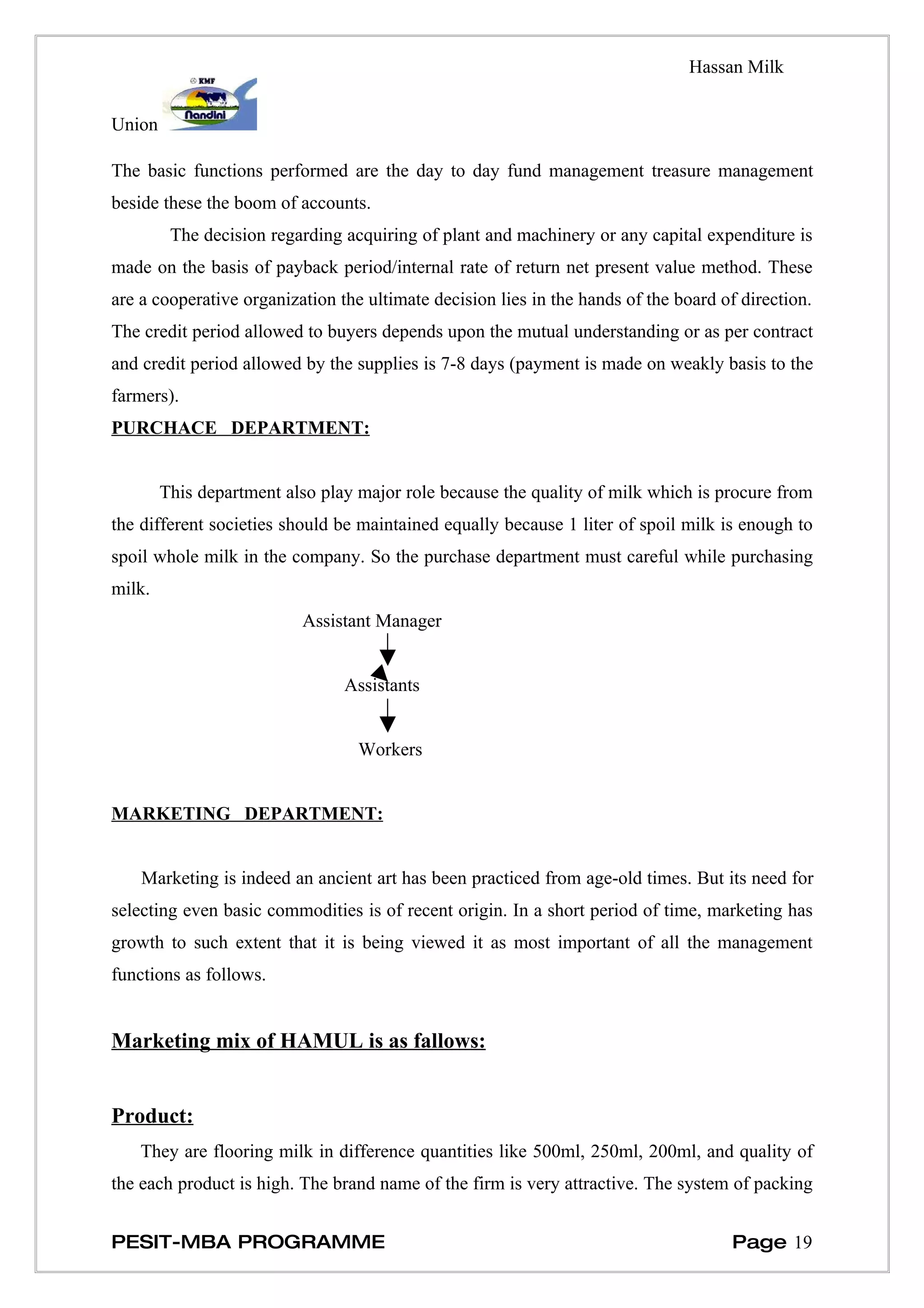 Organization study in kmf, hassan | DOC