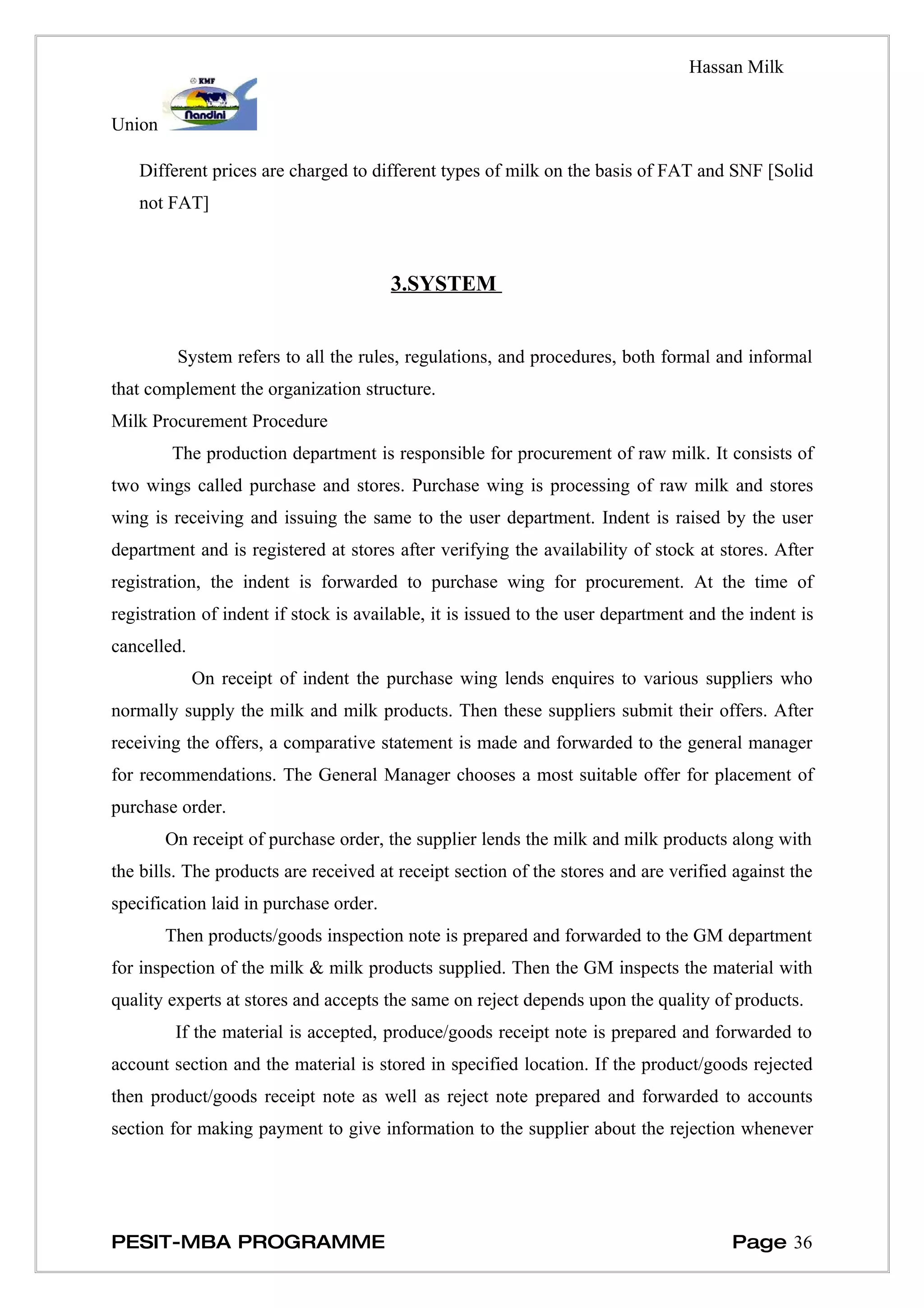 Organization study in kmf, hassan | DOC