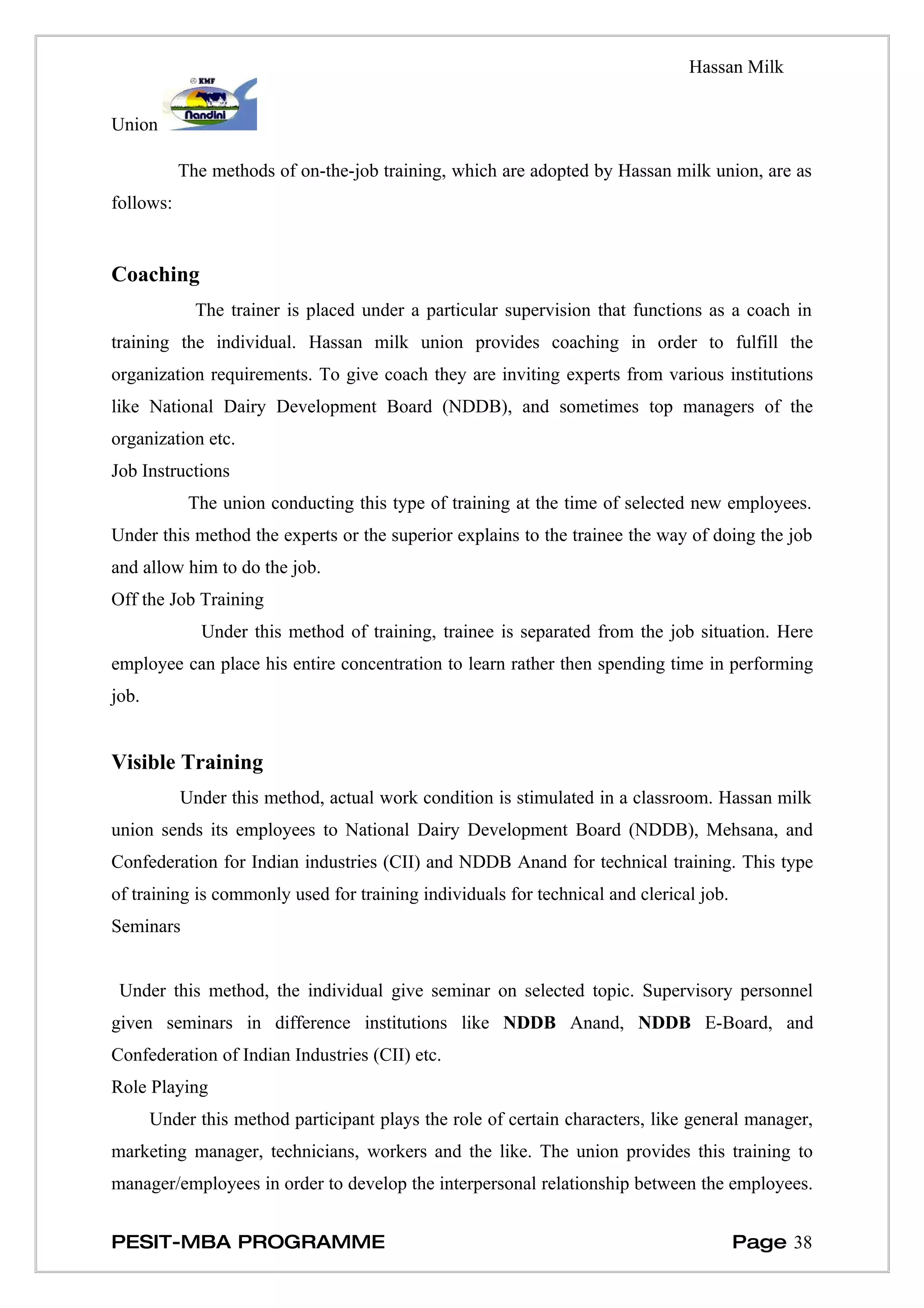 Organization study in kmf, hassan | DOC