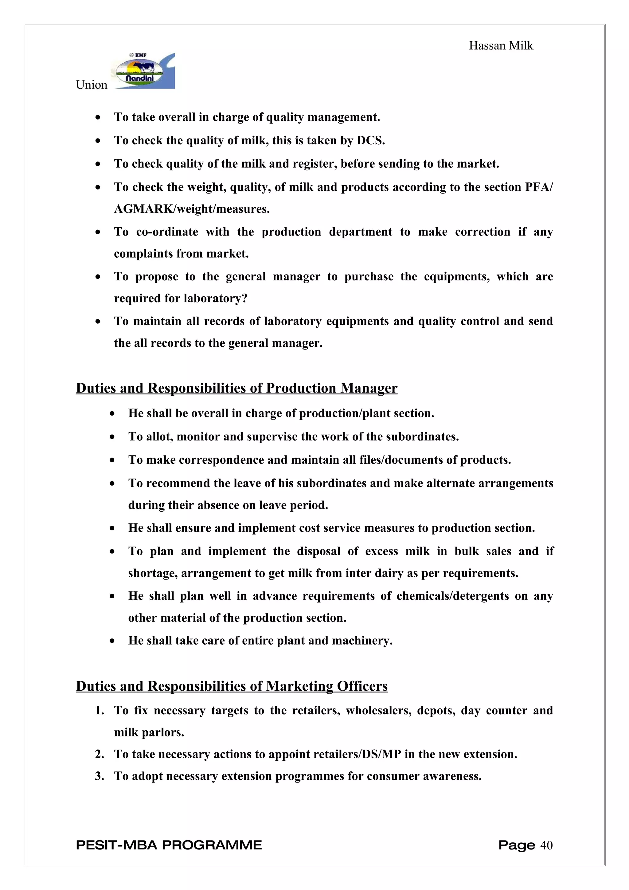 Organization study in kmf, hassan | DOC