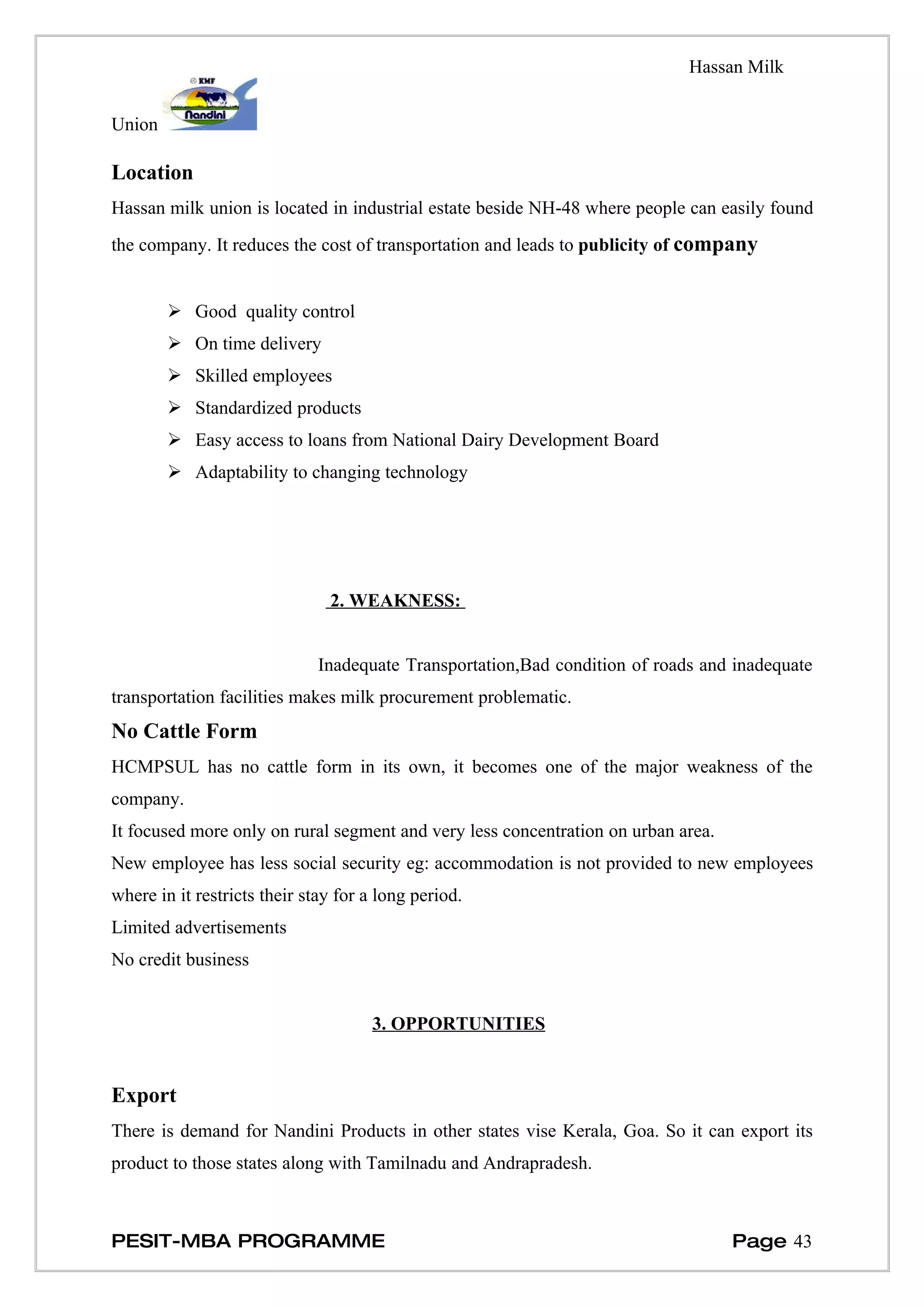 Organization study in kmf, hassan | DOC
