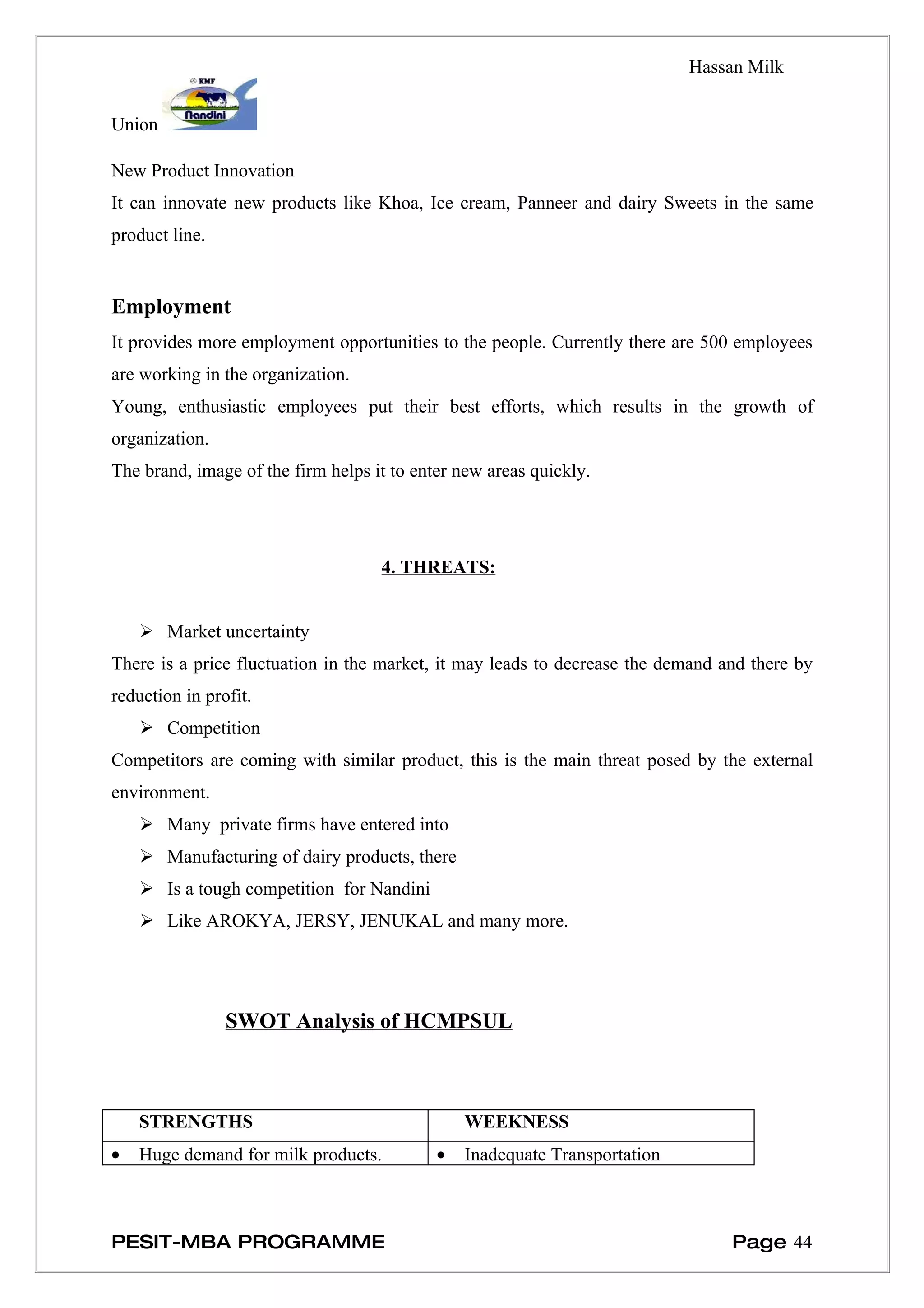 Organization study in kmf, hassan | DOC