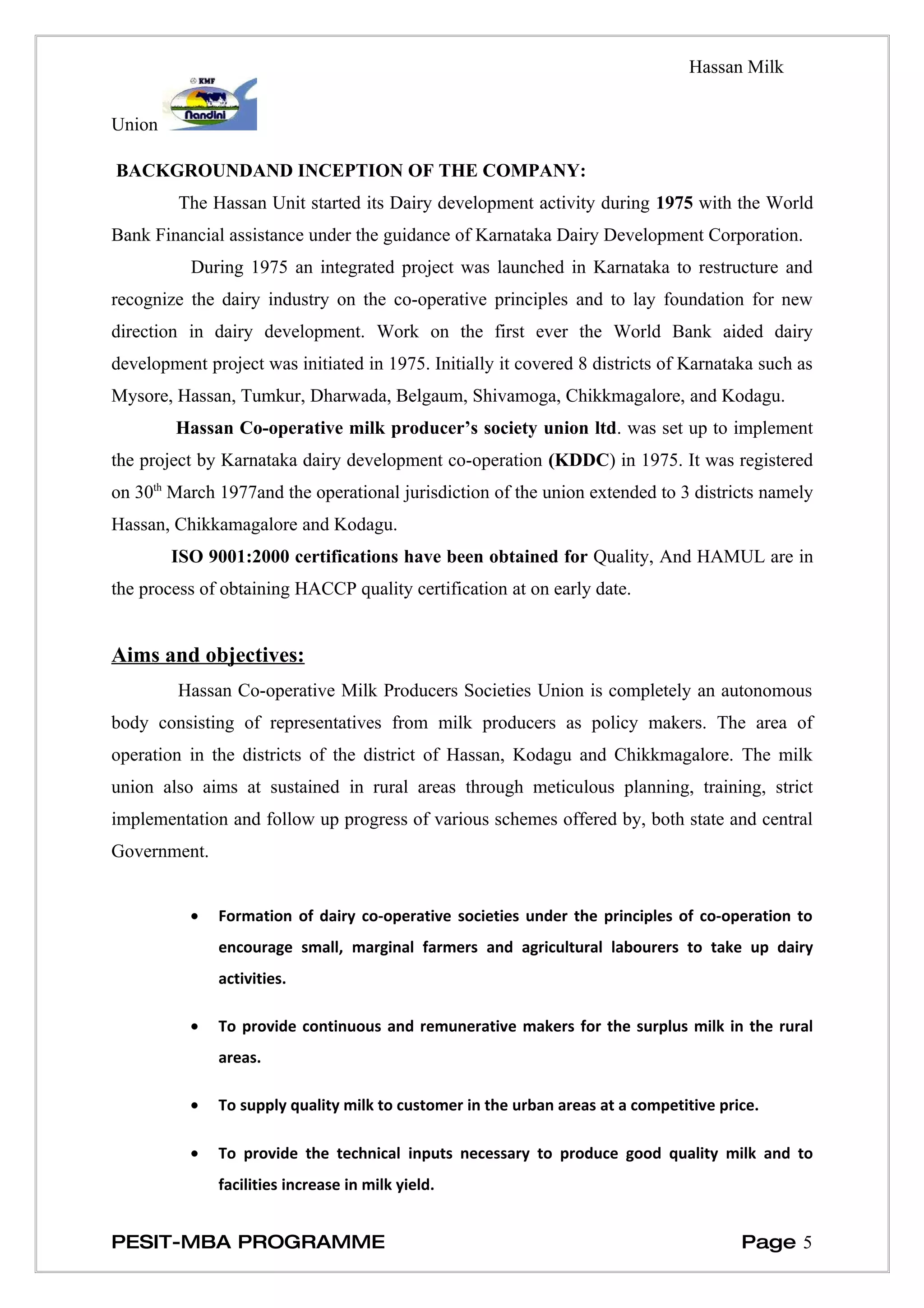 Organization study in kmf, hassan | DOC