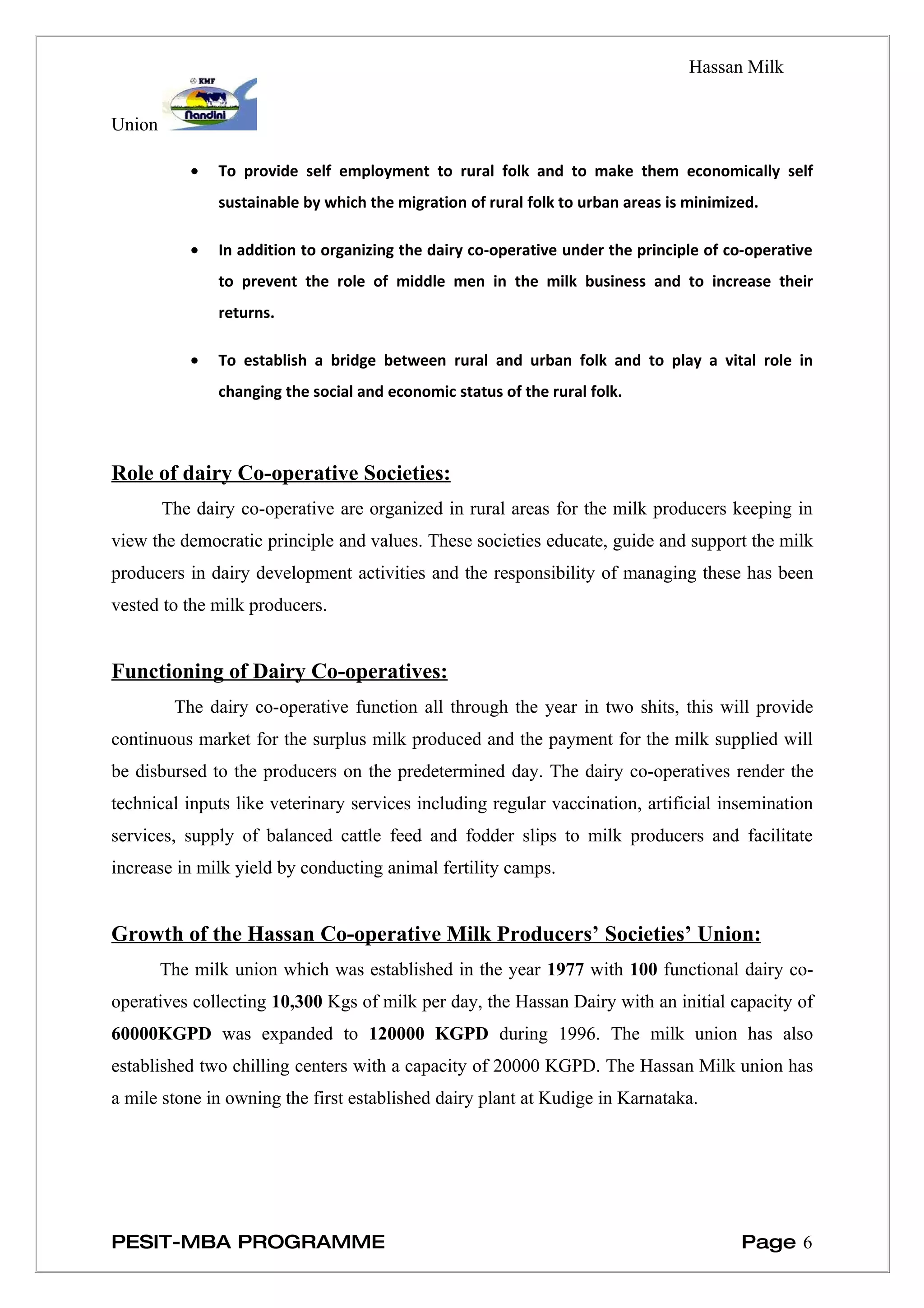 Organization study in kmf, hassan | DOC
