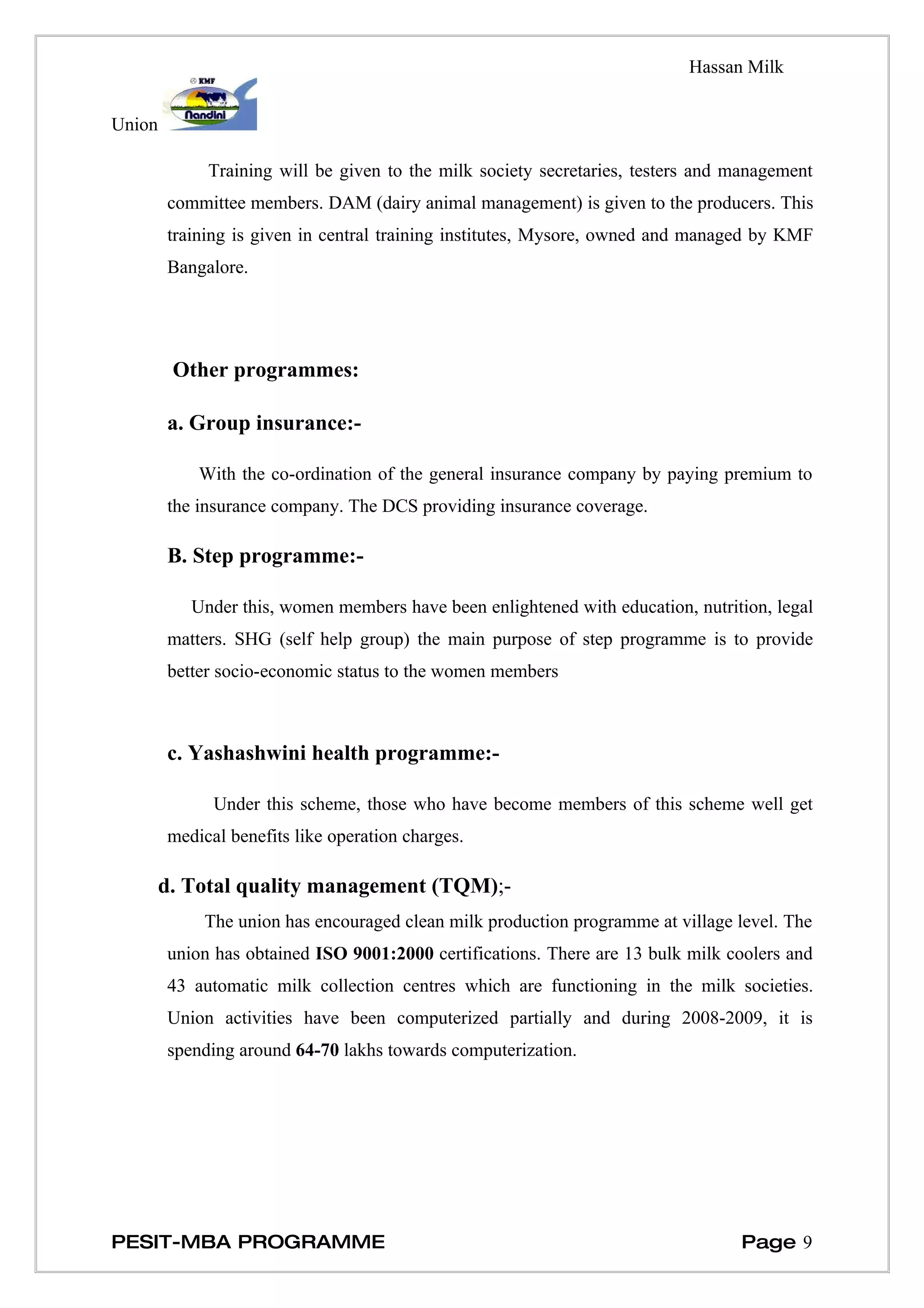 Organization study in kmf, hassan | DOC