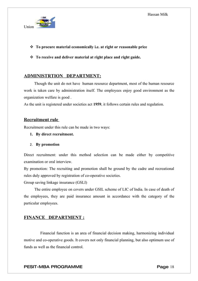 Organization study in kmf, hassan | DOC | Agriculture | Industries