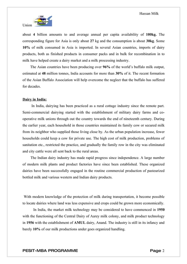 Organization study in kmf, hassan | DOC | Agriculture | Industries