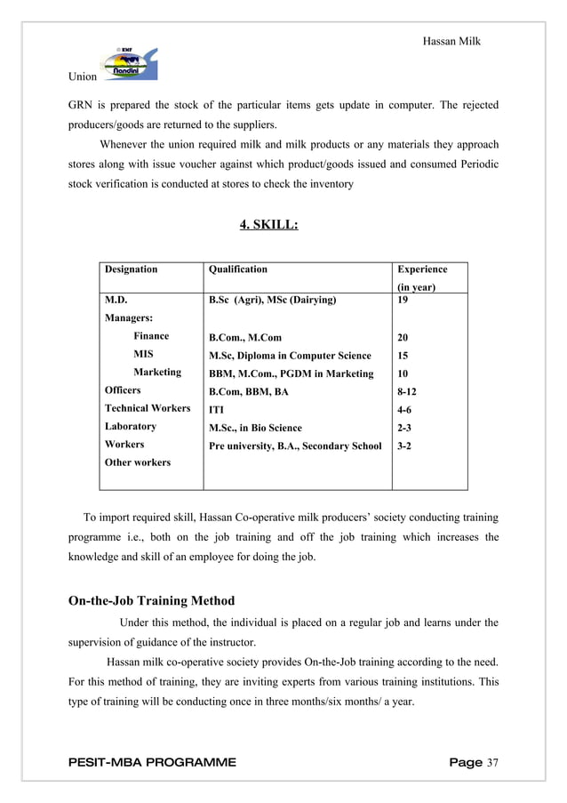 Organization study in kmf, hassan | DOC | Agriculture | Industries