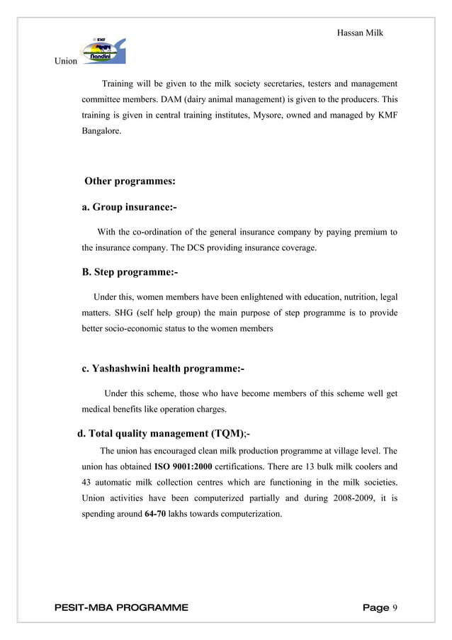 Organization study in kmf, hassan | DOC | Agriculture | Industries