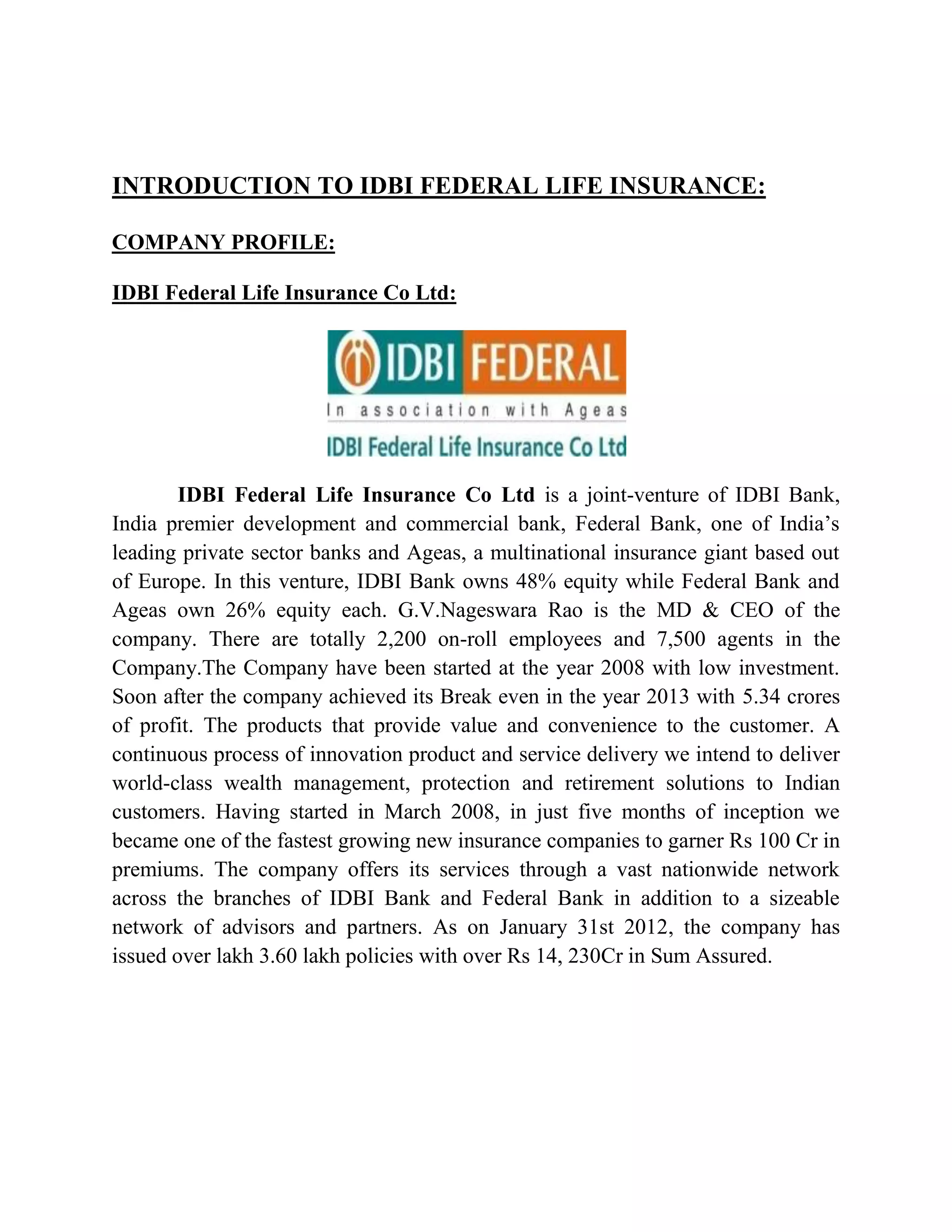 Organization study of idbi federal | PDF