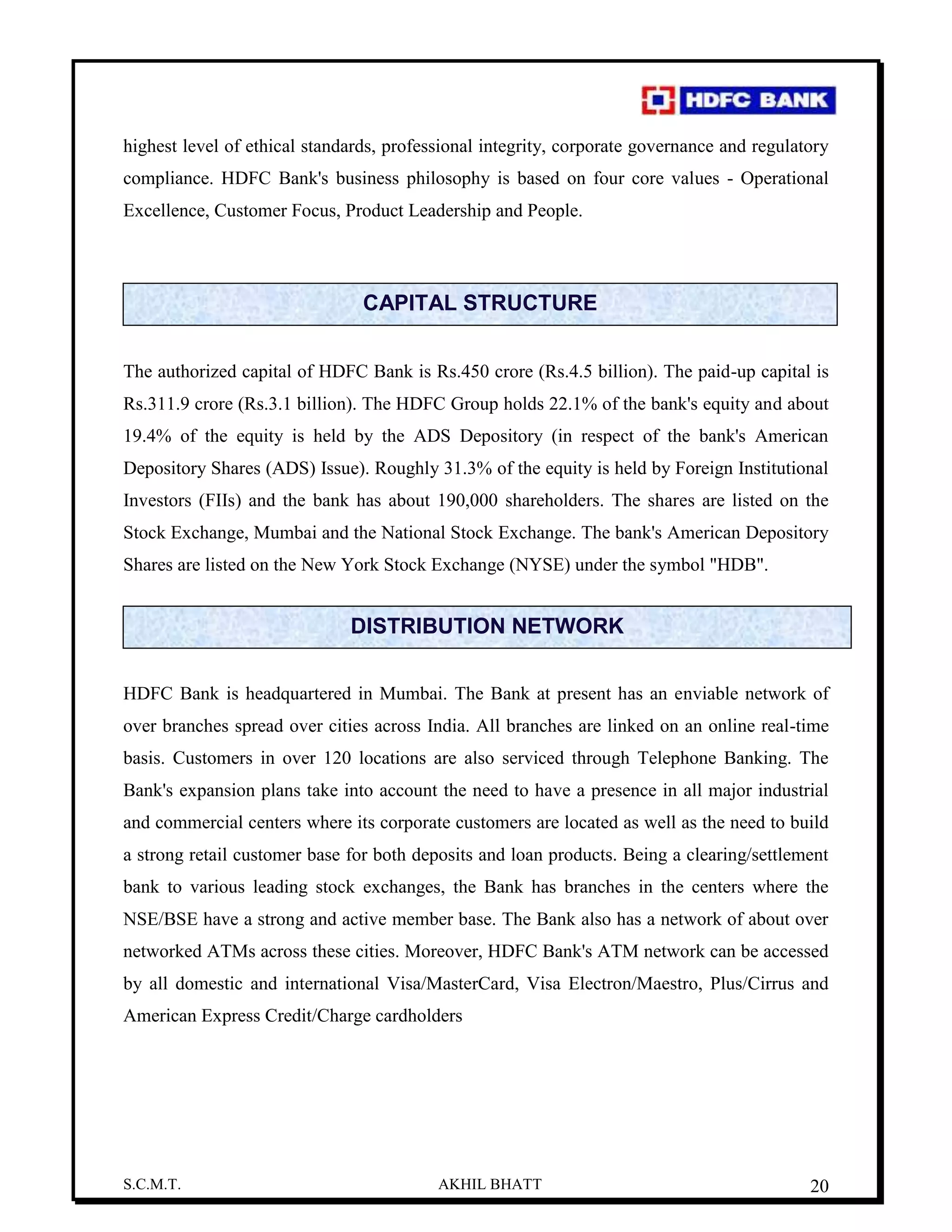 Organization study on hdfc bank | PDF