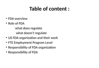organizaton of usfda Regulatory affairs. | PPTX