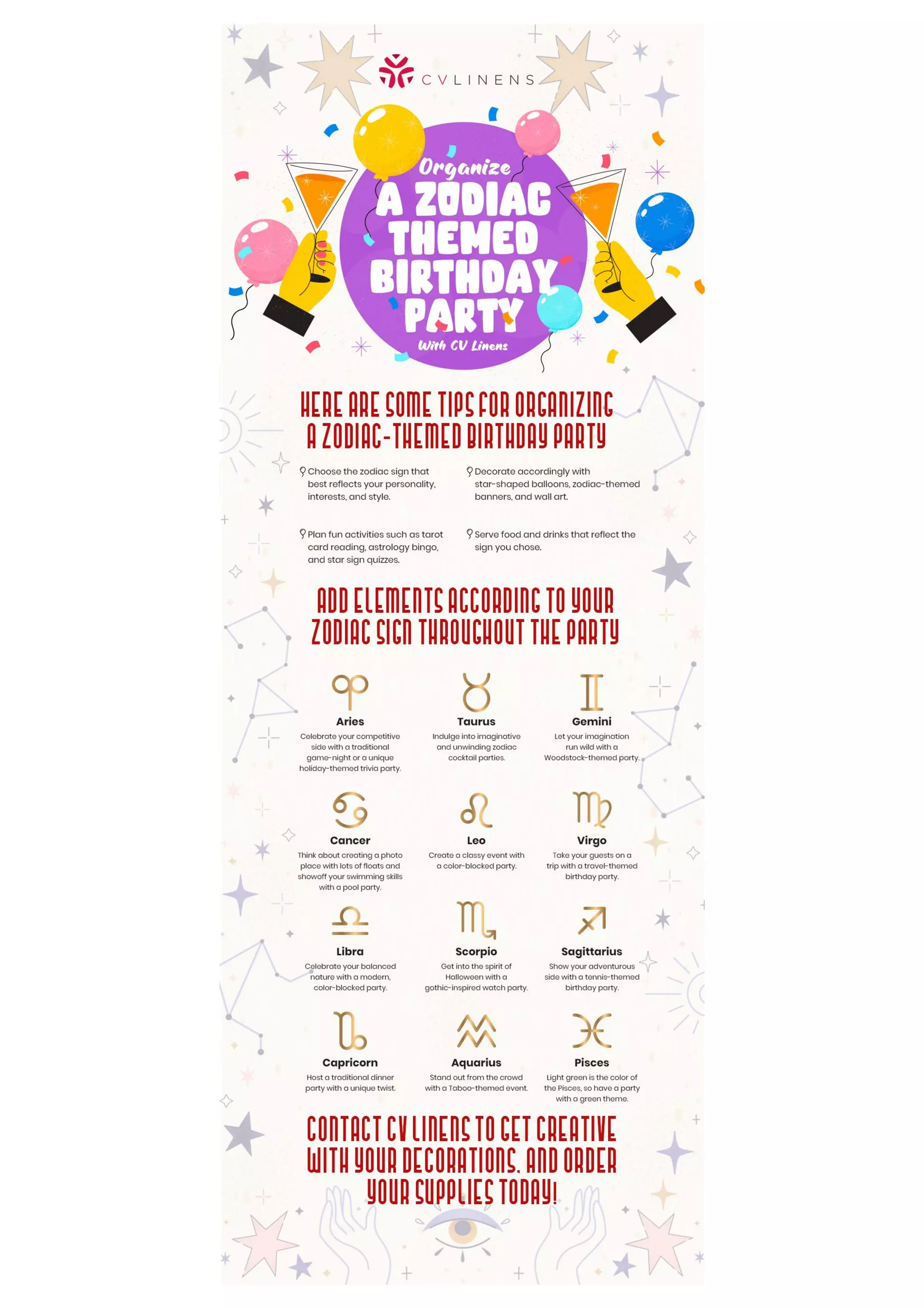 Organize A Zodiac Themed Birthday Party with CV Linens | PDF