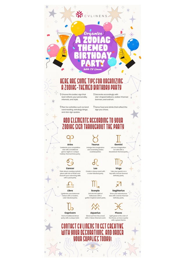 Organize A Zodiac Themed Birthday Party with CV Linens | PDF