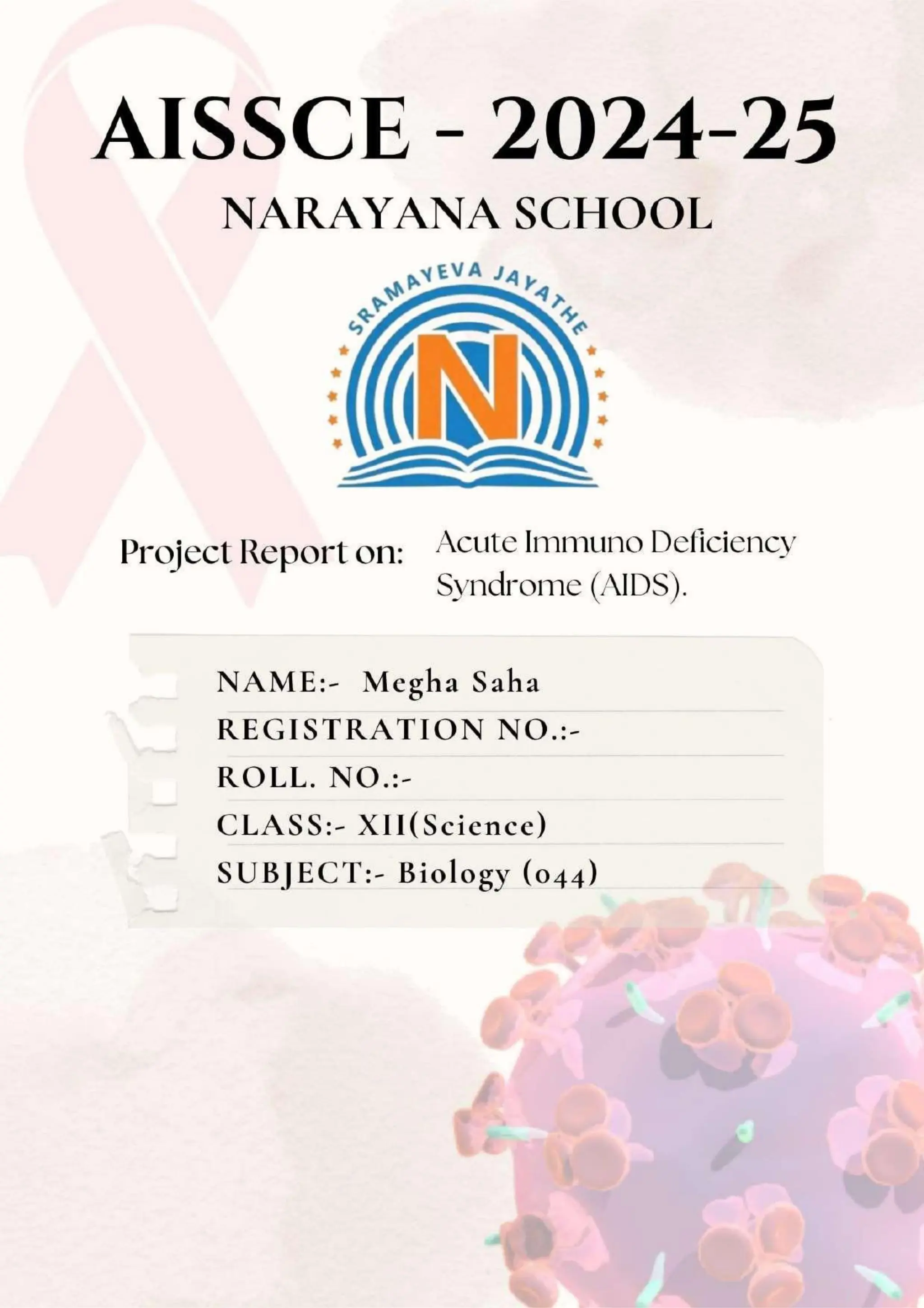 Project Report on AIDS. Class 12 CBSE Science (Biology) project. | PDF