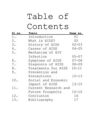 Project Report on AIDS. Class 12 CBSE Science (Biology) project. | PDF