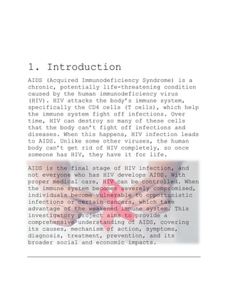 Project Report on AIDS. Class 12 CBSE Science (Biology) project. | PDF