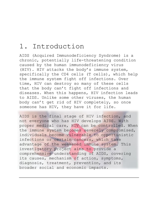 Project Report on AIDS. Class 12 CBSE Science (Biology) project. | PDF