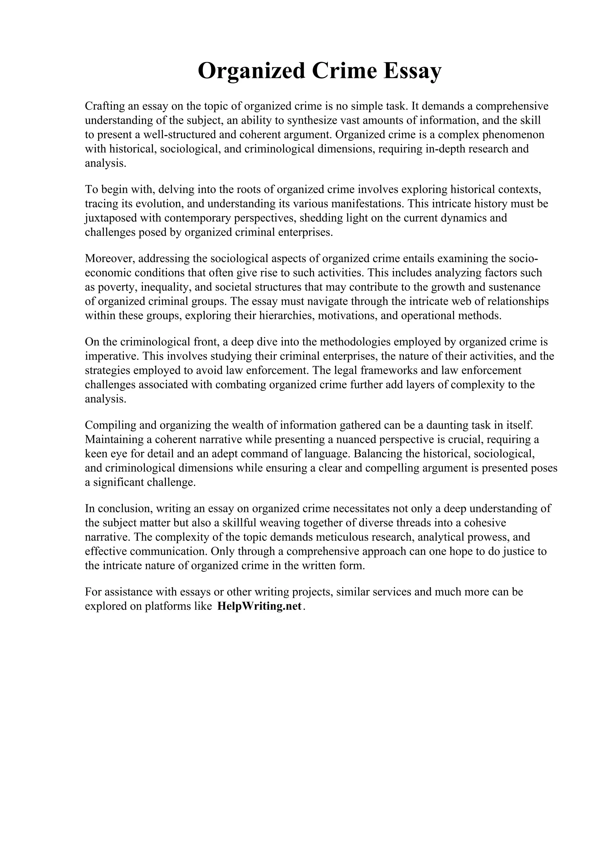 Organized Crime Essay. Abadinsky and Cresseys Definitions of Organized ...