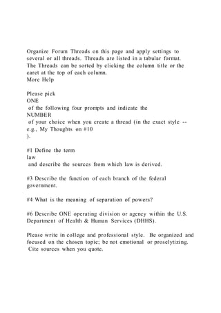 Organize Forum Threads on this page and apply settings to severa | DOCX