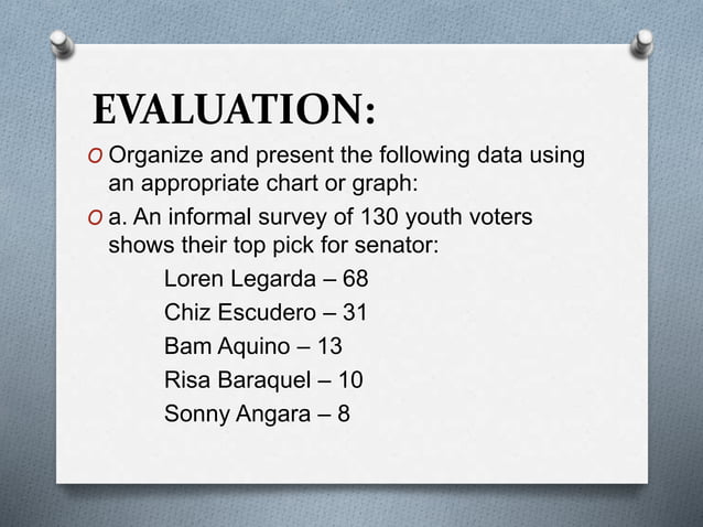 Organizing and presenting data | PPTX | Educational Assessment | Education