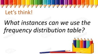 Organizing data in a frequency distribution table | PPT