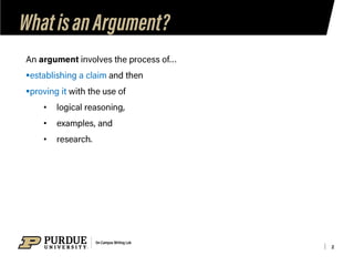 Organizing Your Argument - Purdue University | PPT