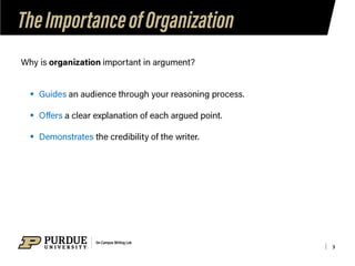 Organizing Your Argument - Purdue University | PPT