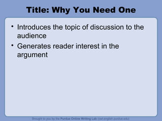 Organizing your argument—OWL | PPT