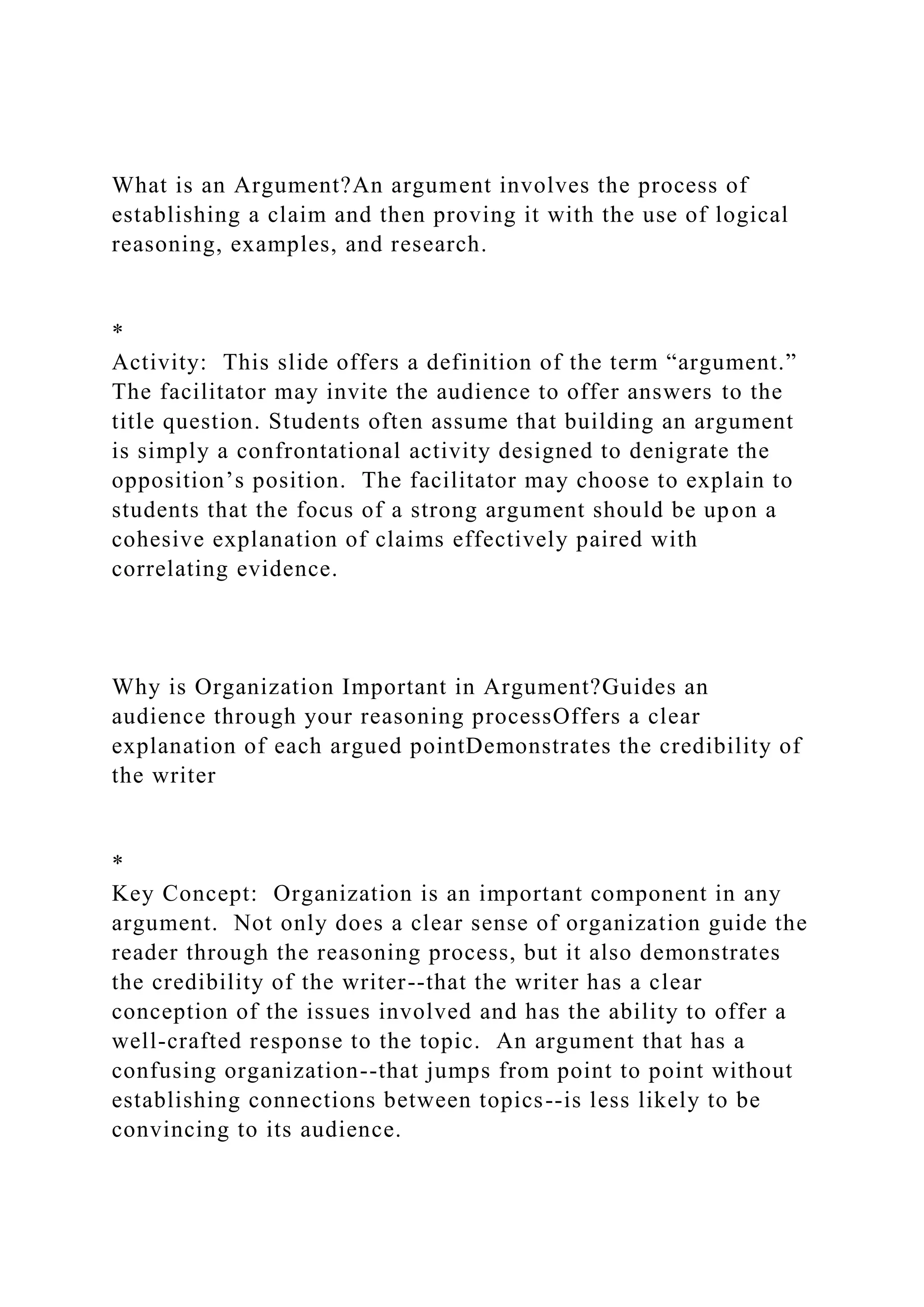 Organizing Your ArgumentRationale Welcome to O.docx