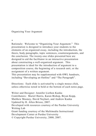 Organizing Your ArgumentRationale Welcome to O.docx