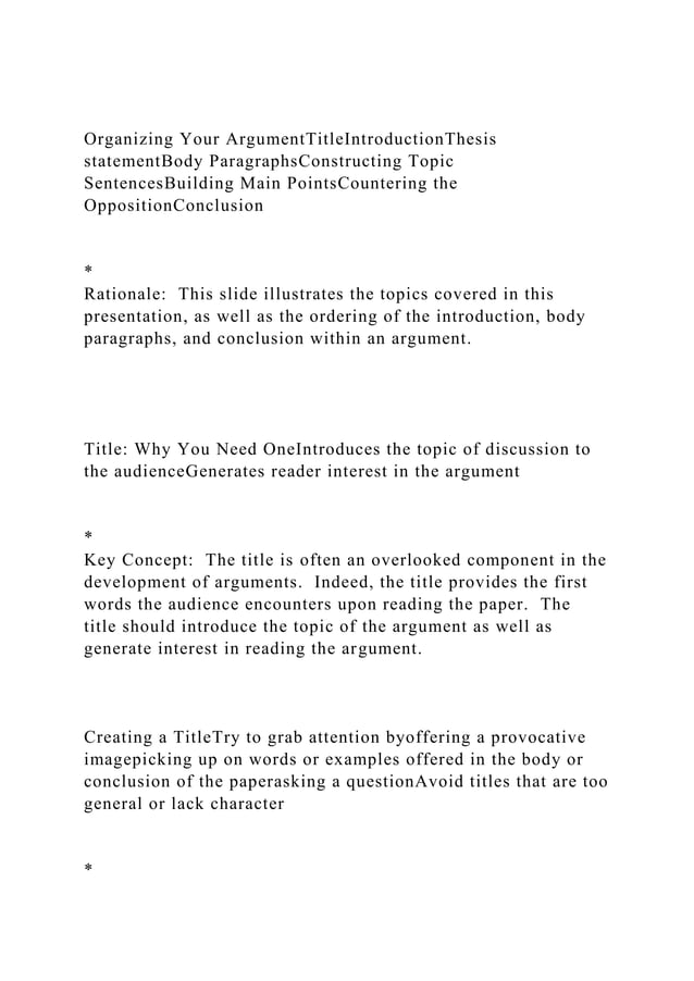 Organizing Your ArgumentRationale Welcome to O.docx