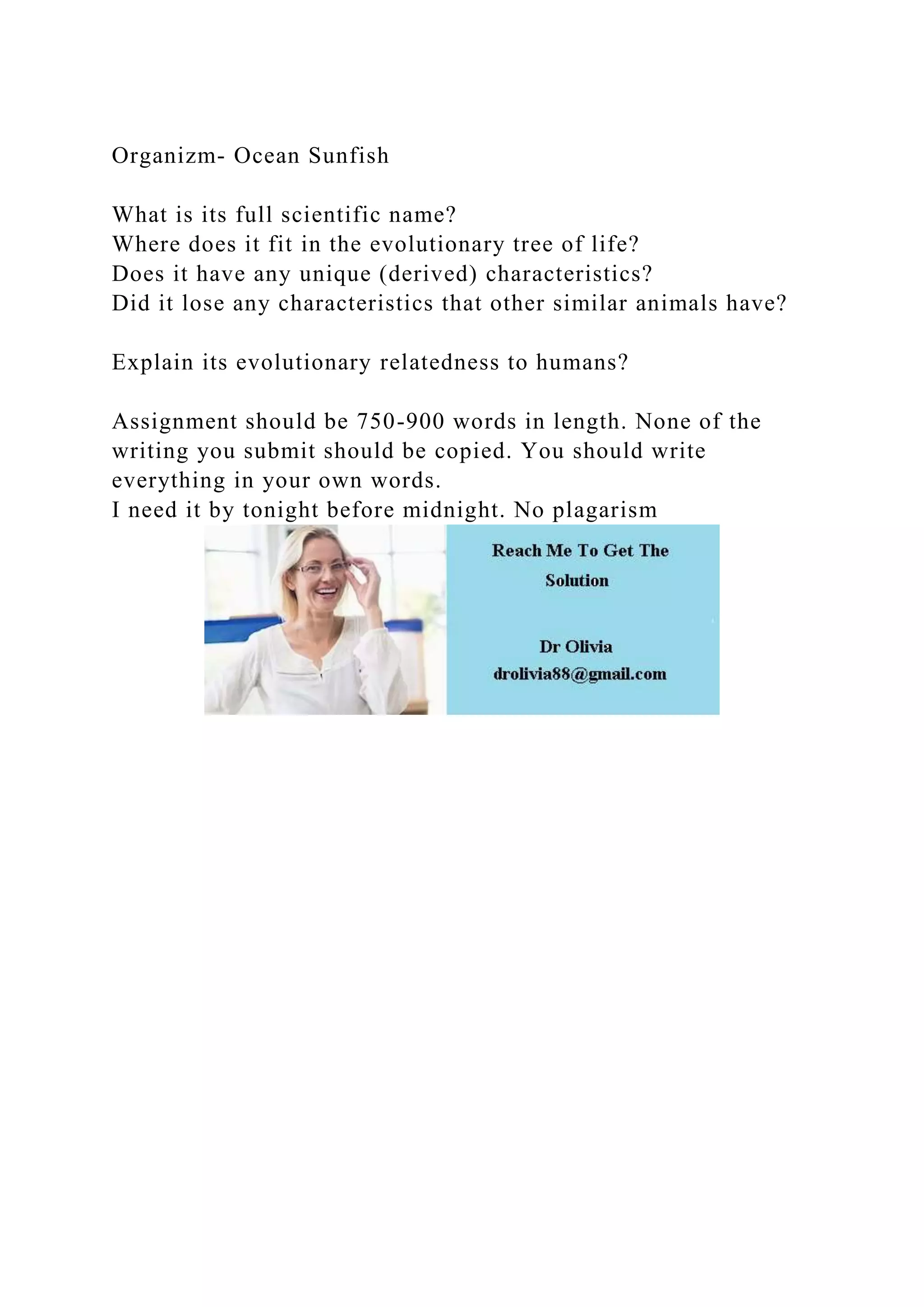 Organizm- Ocean SunfishWhat is its full scientific nameWhere .docx