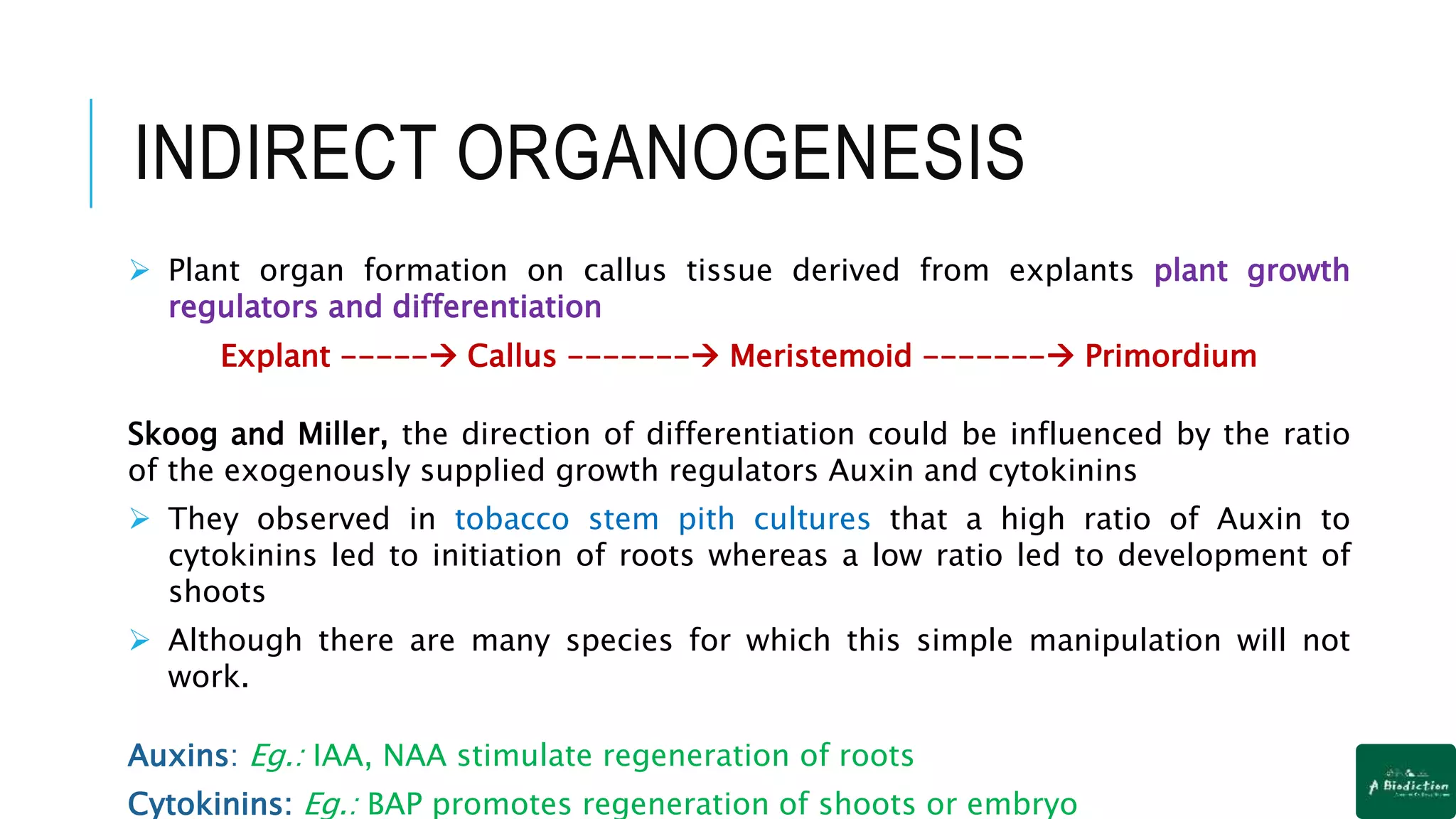 Plant Tissue Culture - Organogenesis | PPTX