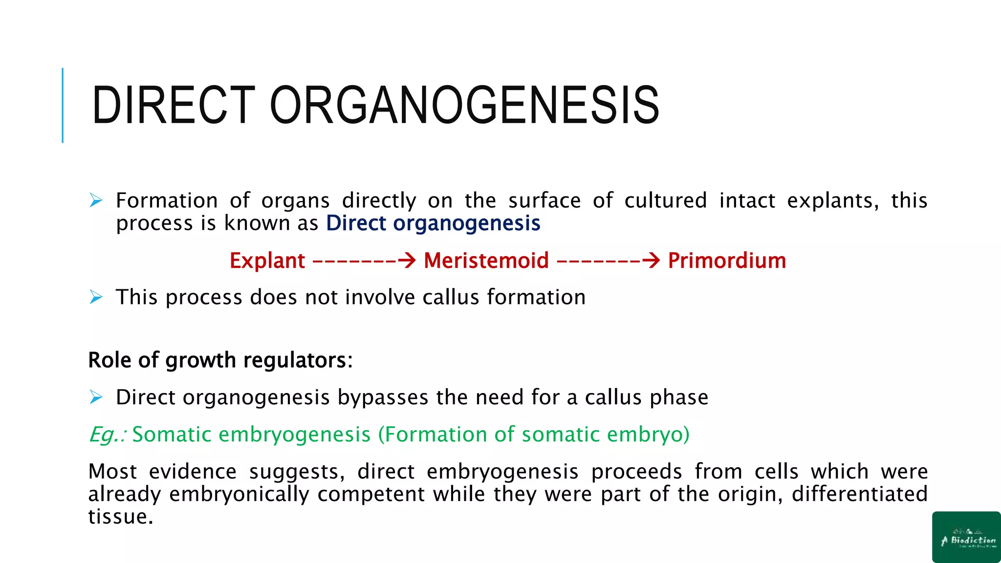 Plant Tissue Culture - Organogenesis | PPTX