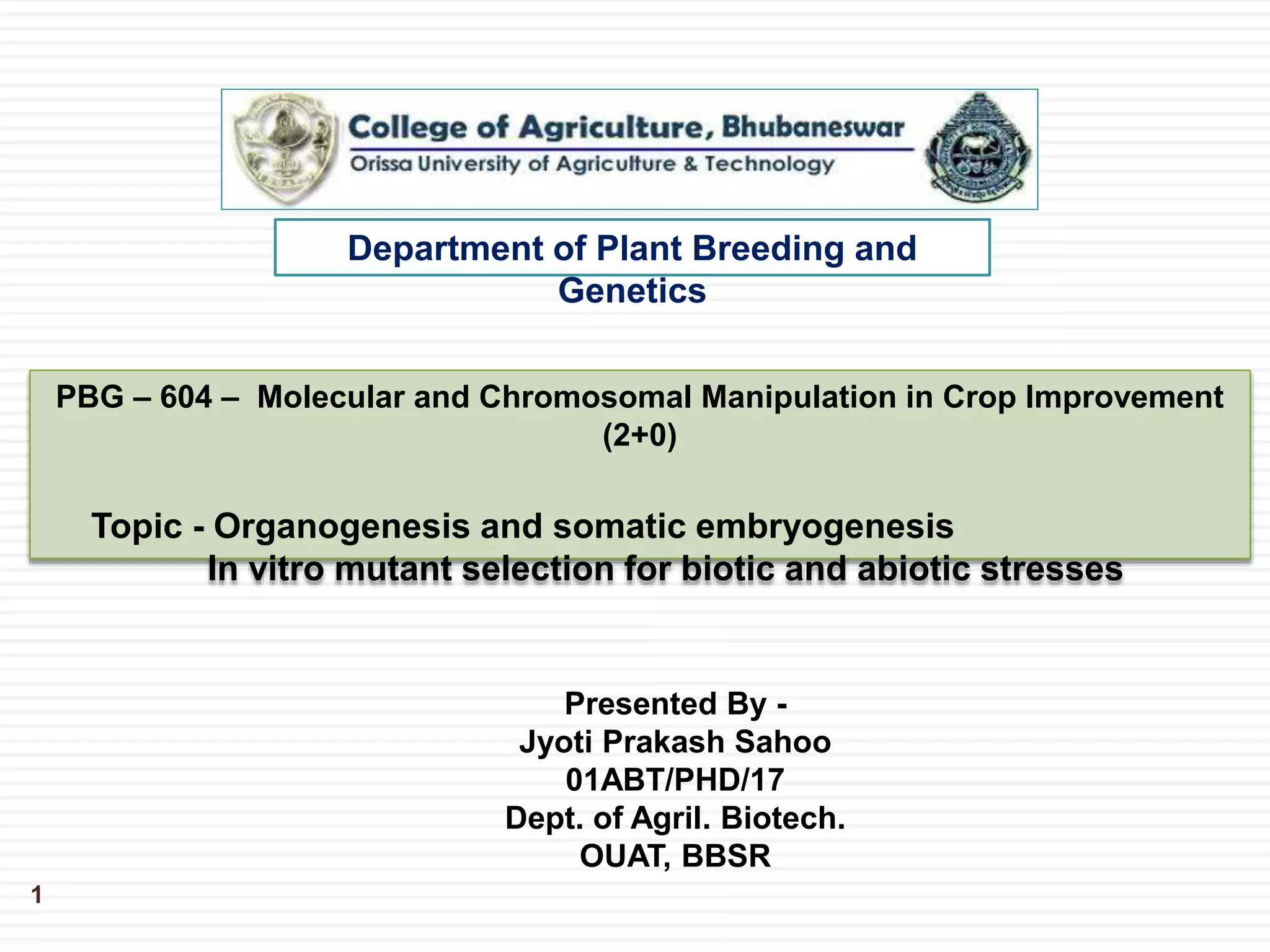 Organogenesis and somatic embryogenesis - In vitro mutant selection for ...
