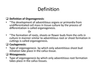 Organogenesis, in plant tissue culture | PPTX