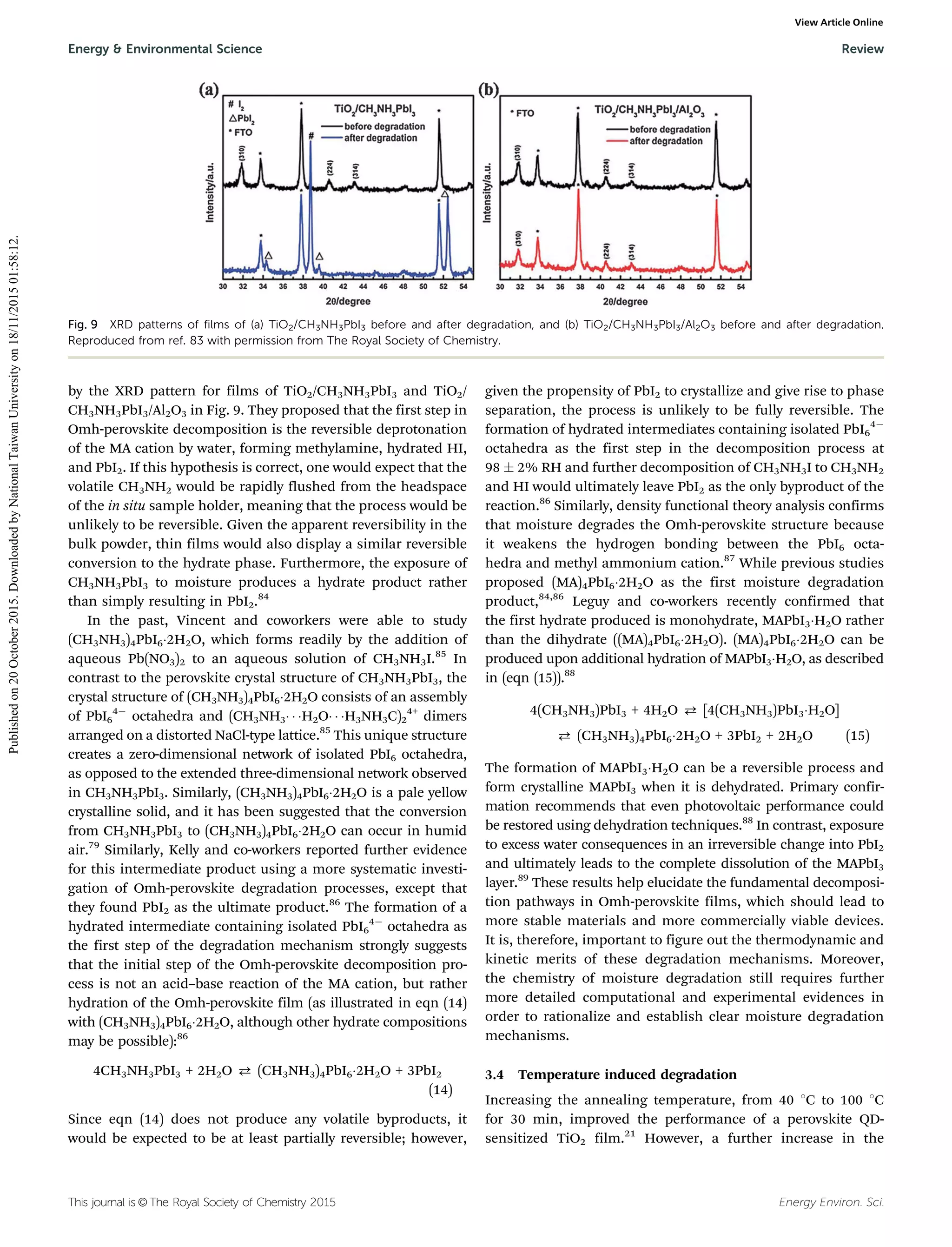 Organometal halide perovskite solar cells: Degradation and stability | PDF
