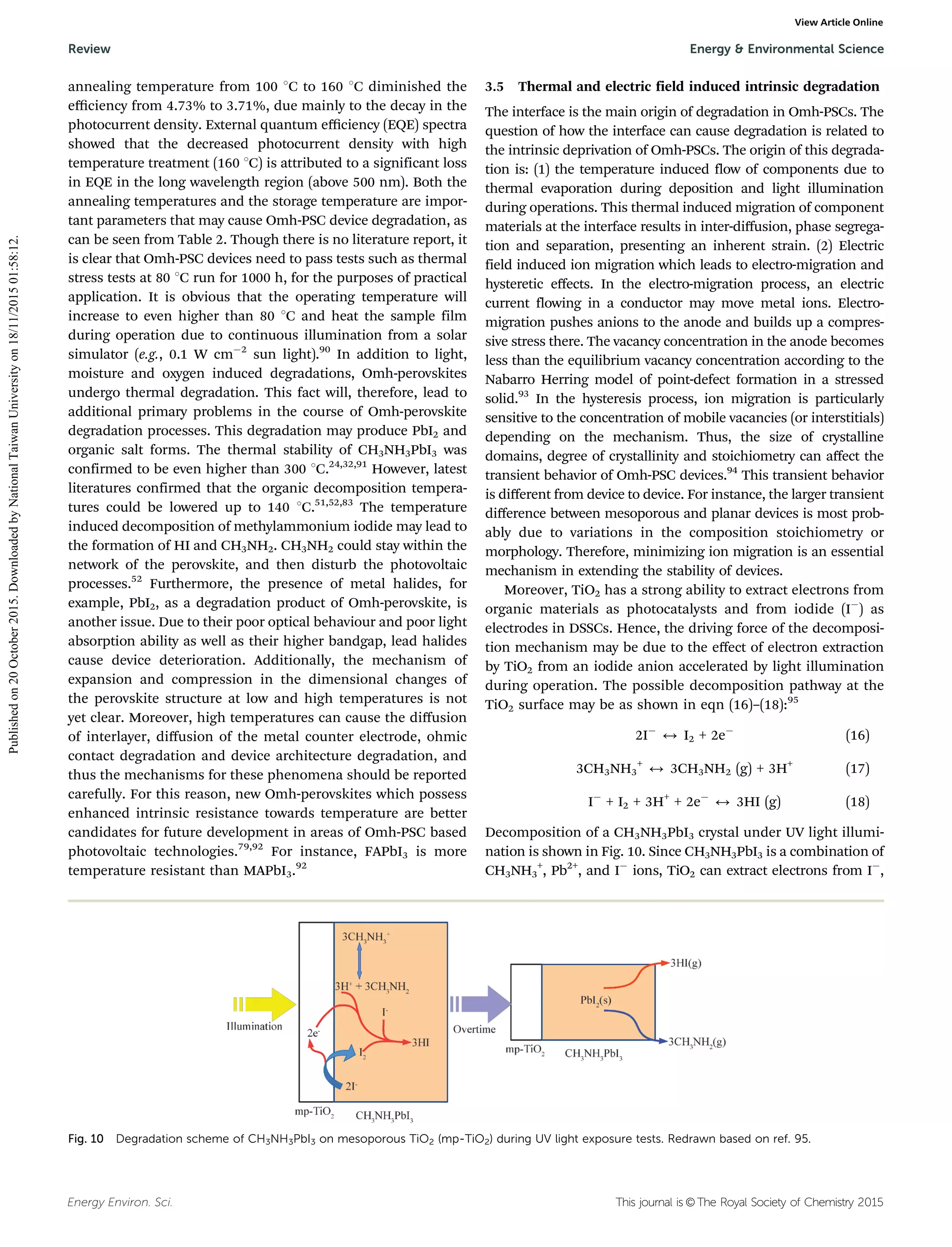 Organometal halide perovskite solar cells: Degradation and stability | PDF