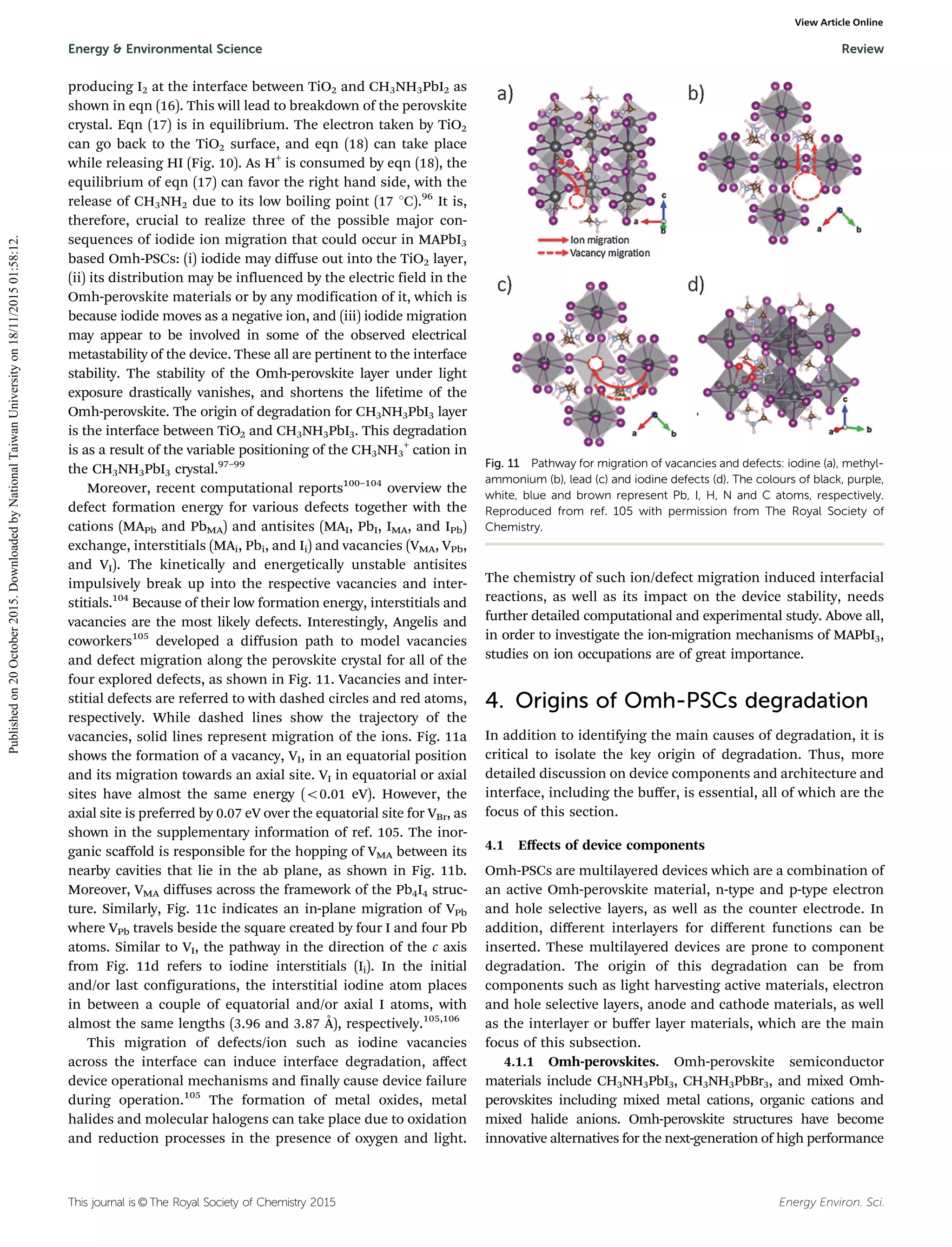 Organometal halide perovskite solar cells: Degradation and stability | PDF