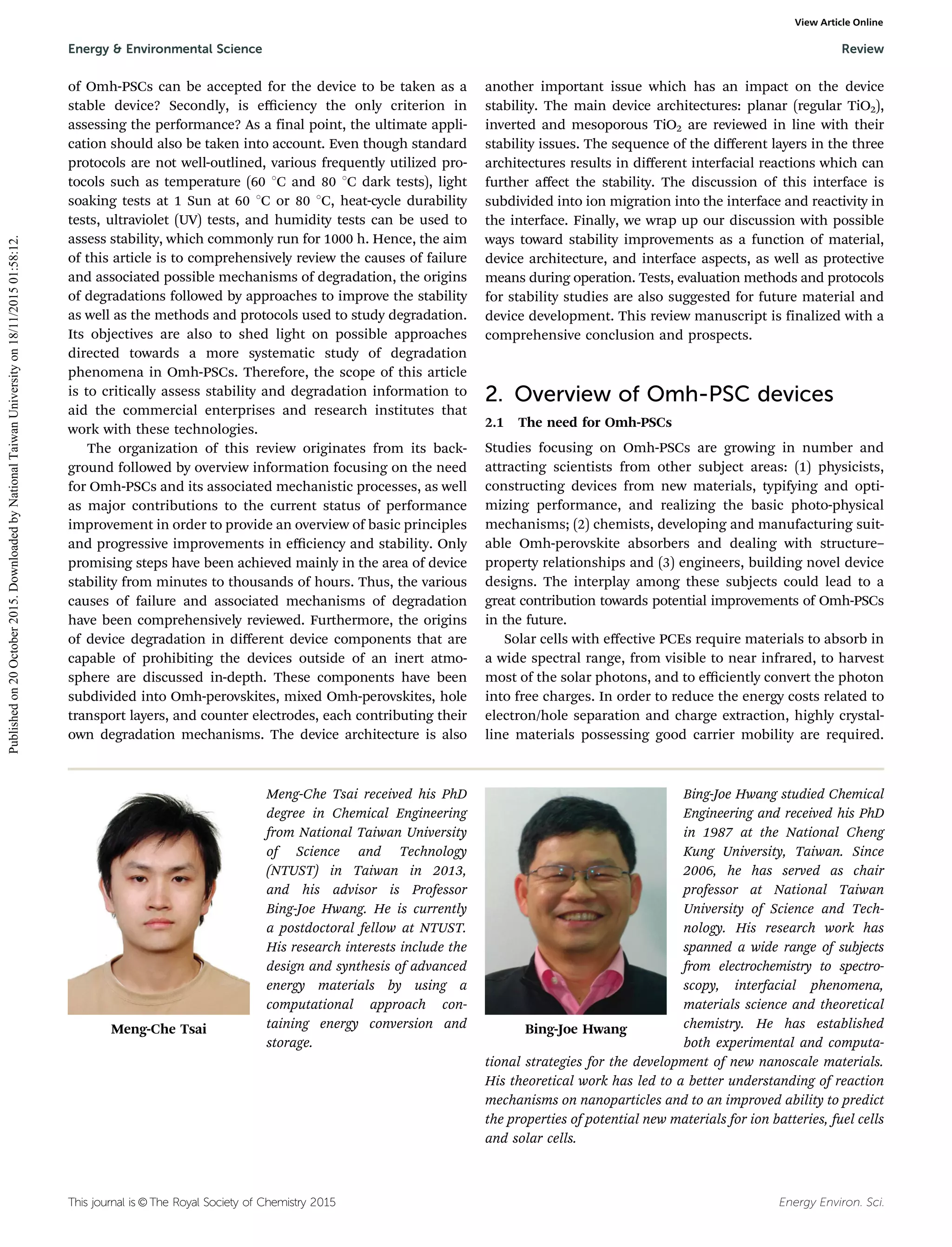 Organometal halide perovskite solar cells: Degradation and stability | PDF