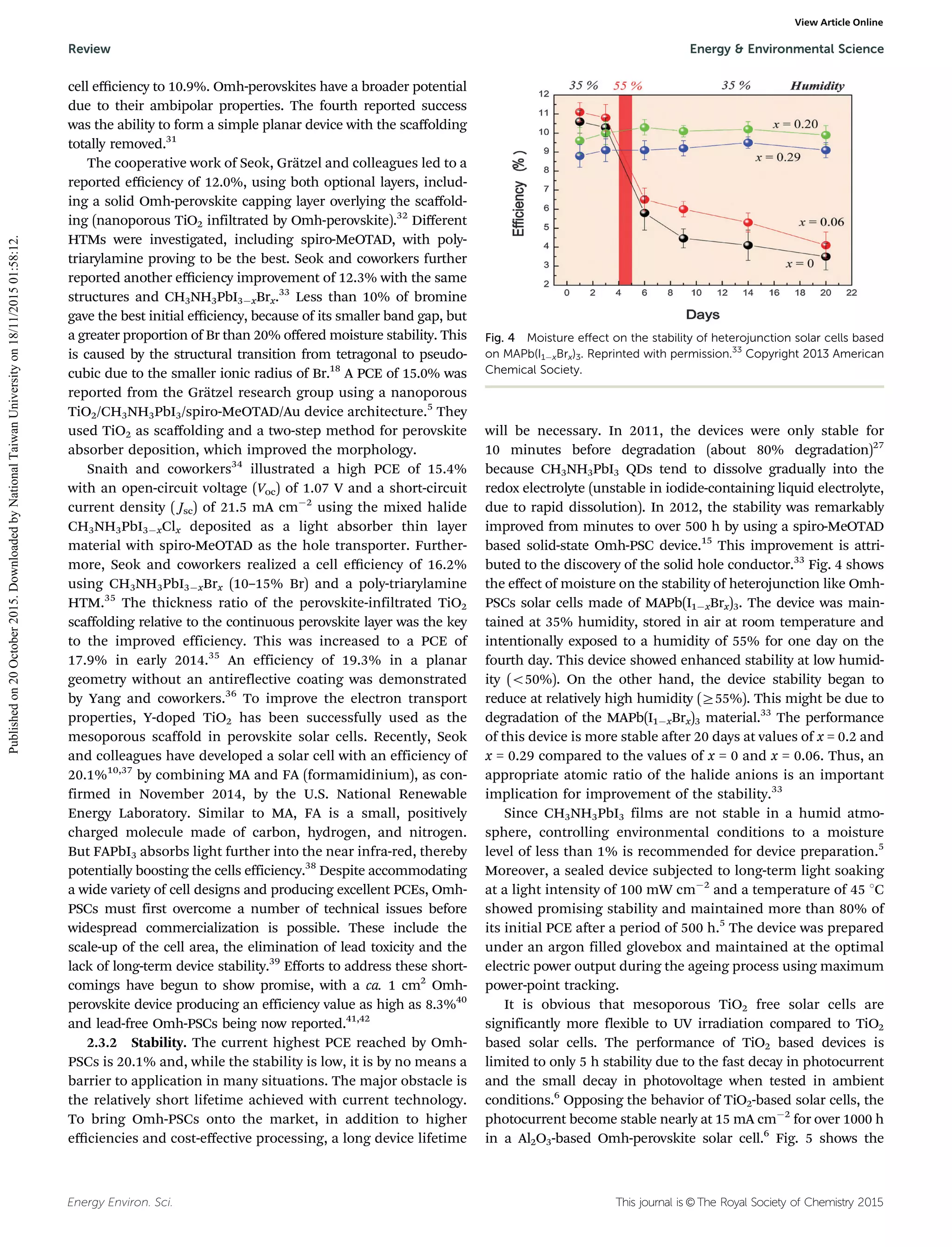 Organometal halide perovskite solar cells: Degradation and stability | PDF