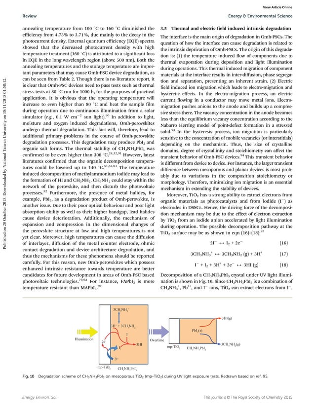 Organometal halide perovskite solar cells: Degradation and stability | PDF
