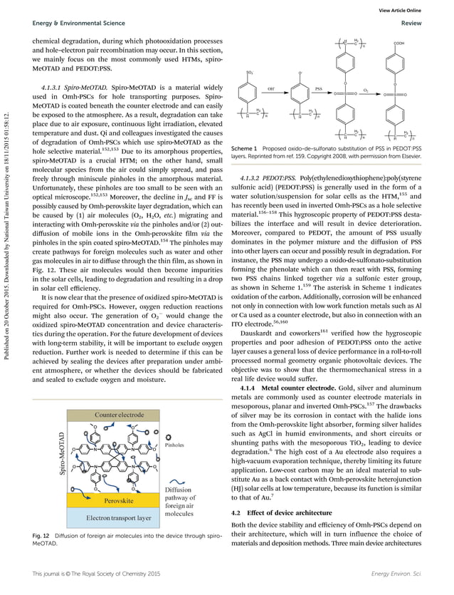 Organometal halide perovskite solar cells: Degradation and stability | PDF