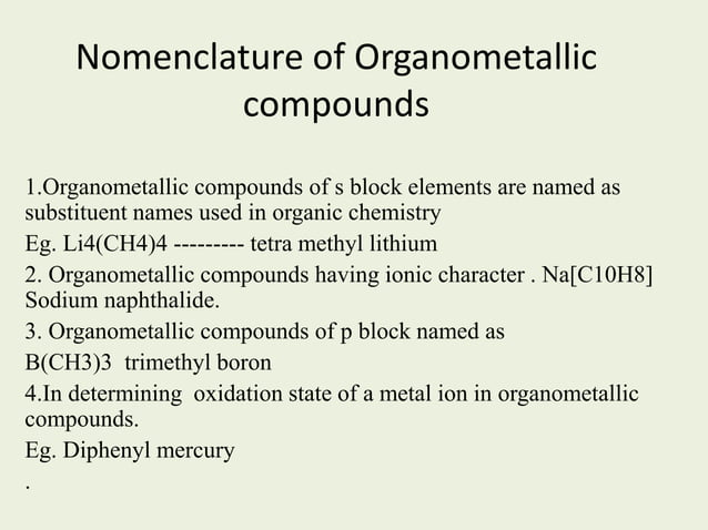 Organometallic chemistry | PPTX | Chemistry | Science